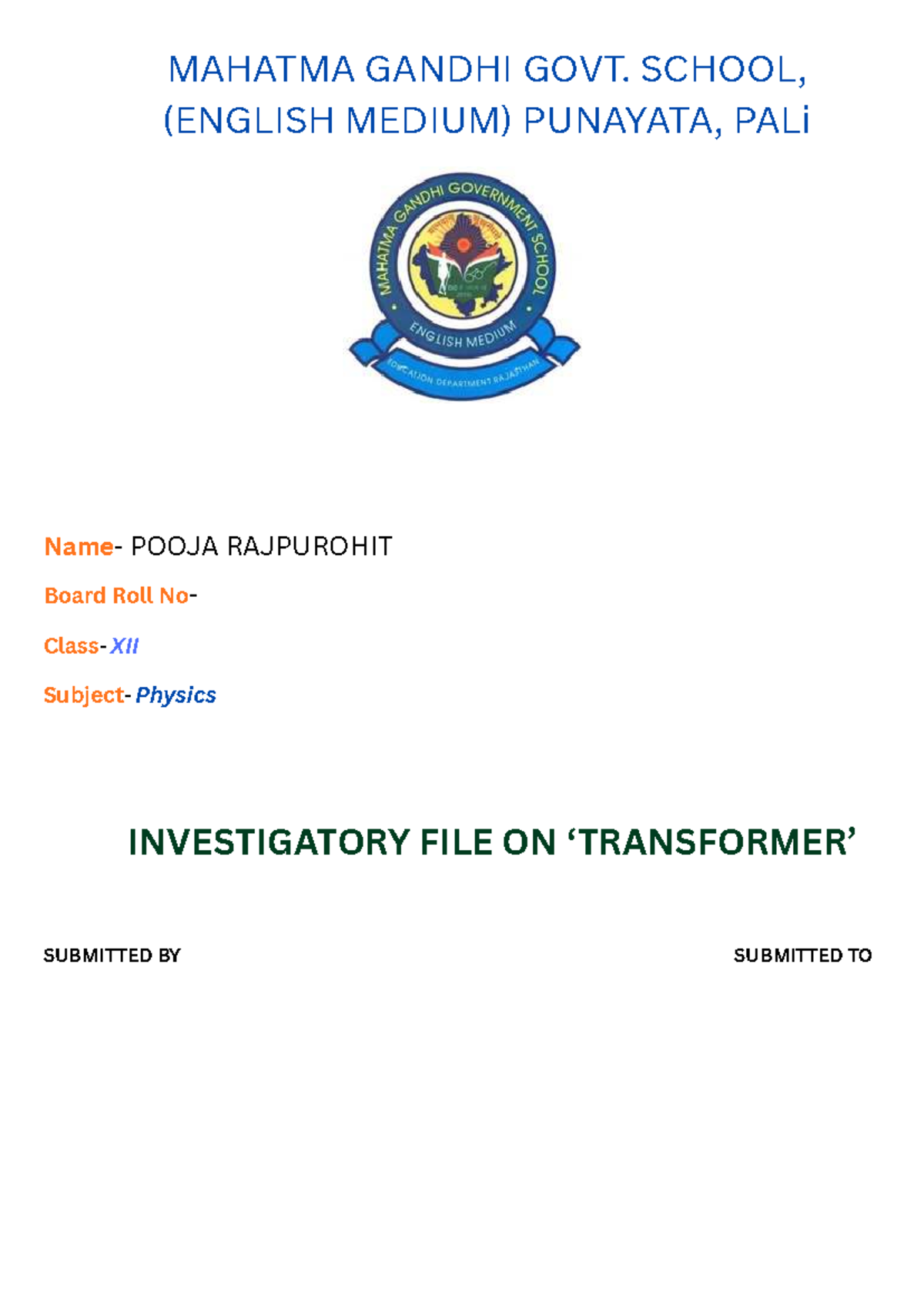 Investigatory Project on Transformers - Class XII (Physics) - Studocu