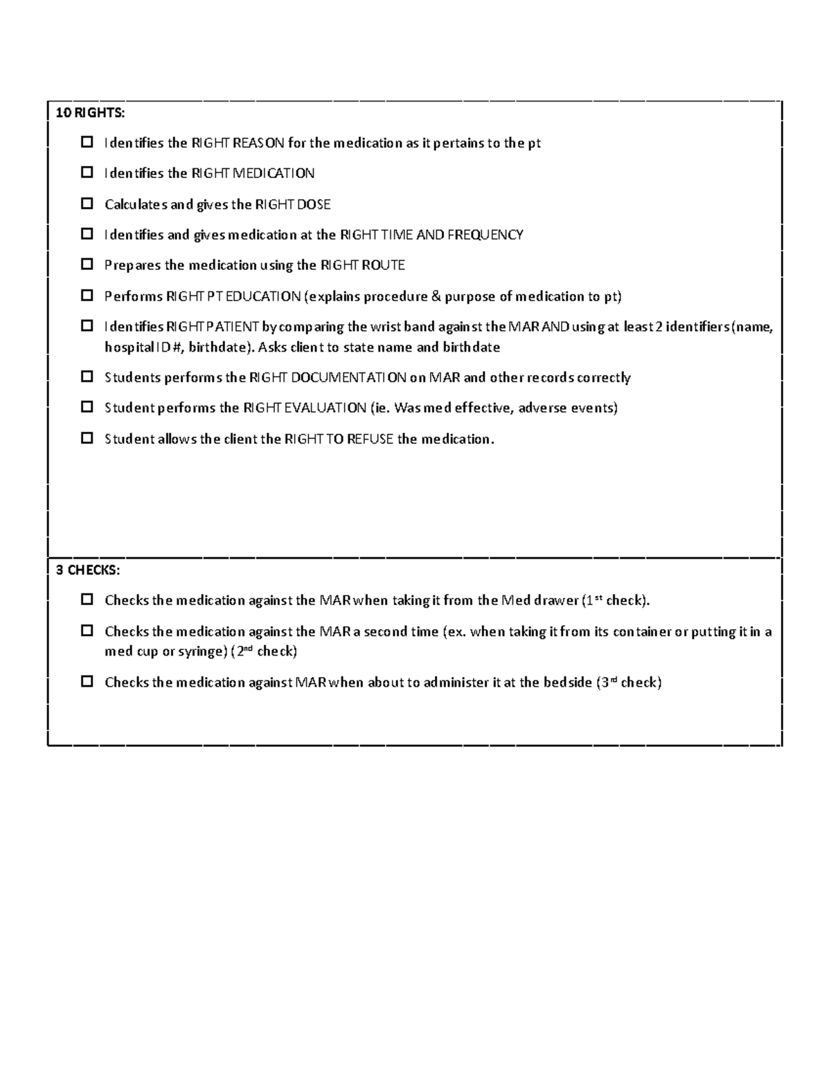 10 Rights and 3 Checks for Safe Medication Administration - Studocu