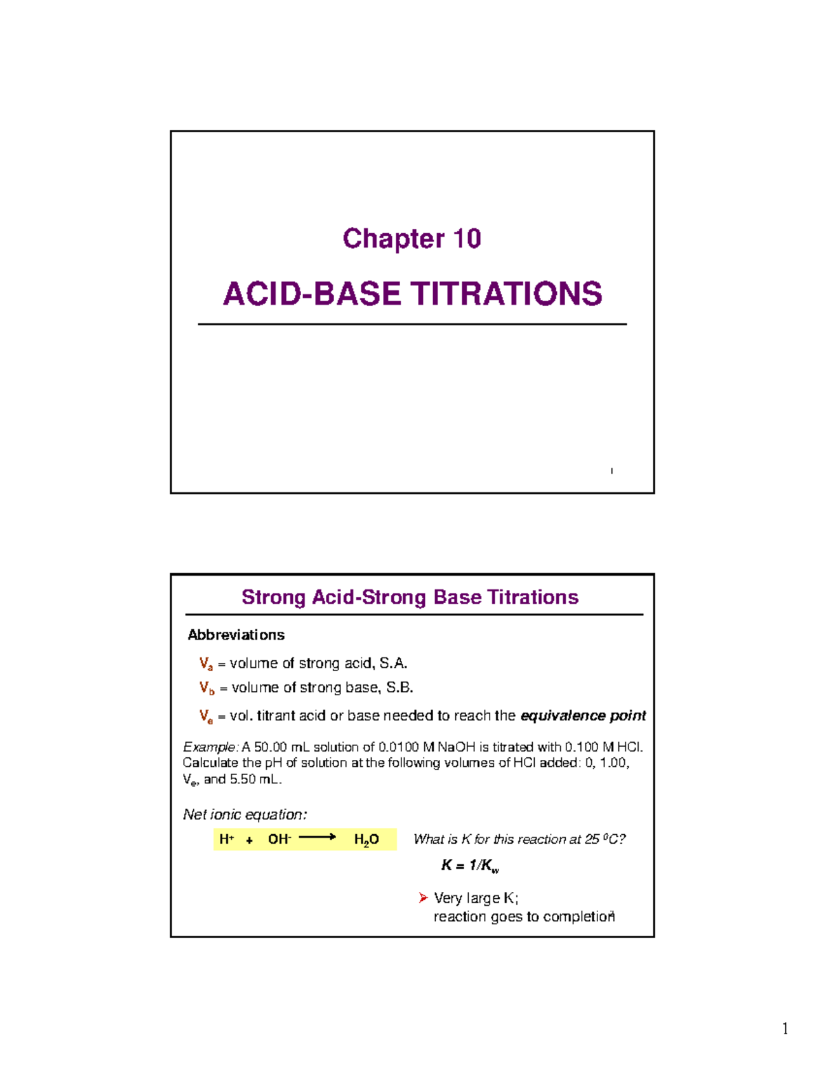 Lec7 Ch11 Acid-Base Titrations: Strong & Weak Analysis - Studocu