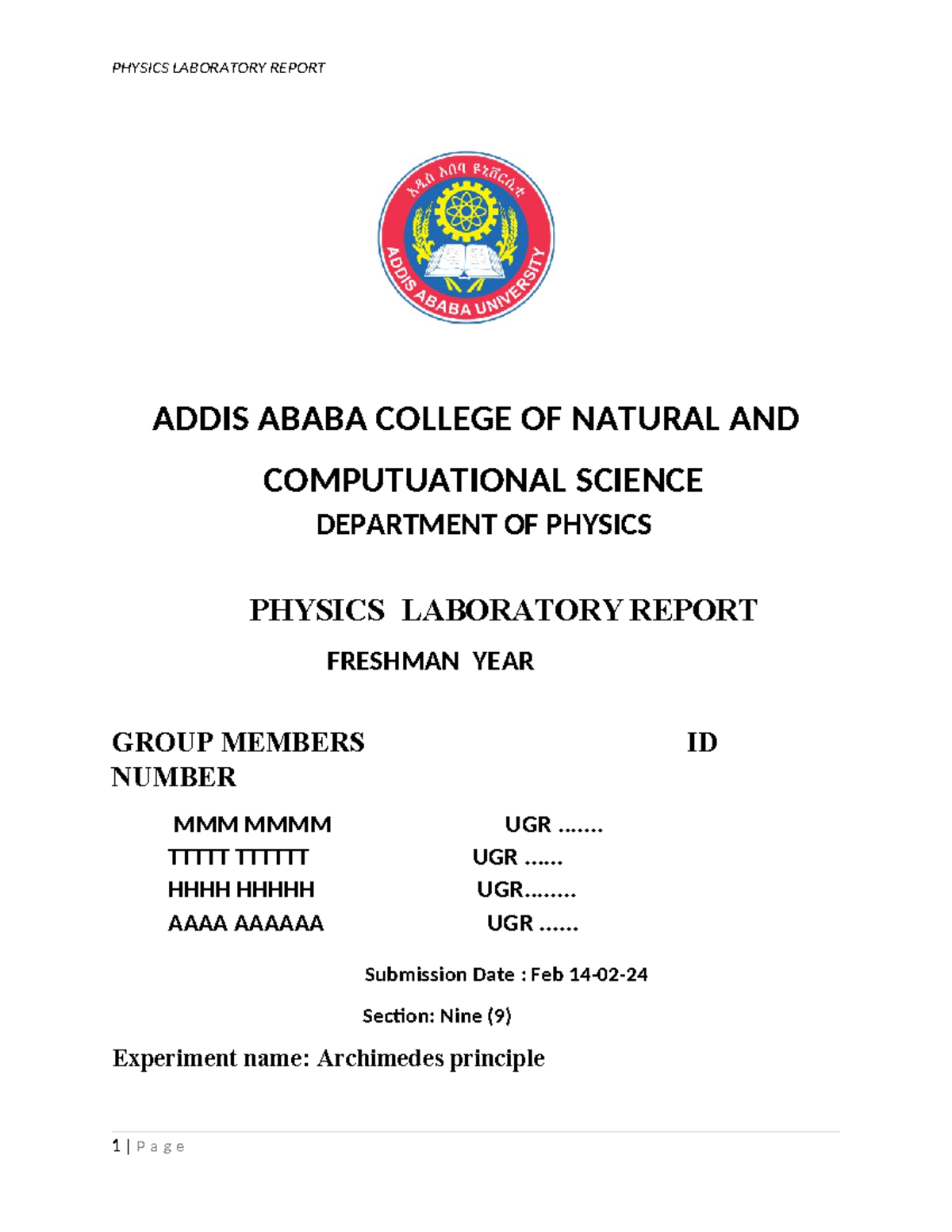 PHYS 101: Freshman Lab Report on Archimedes' Principle Experiment - Studocu