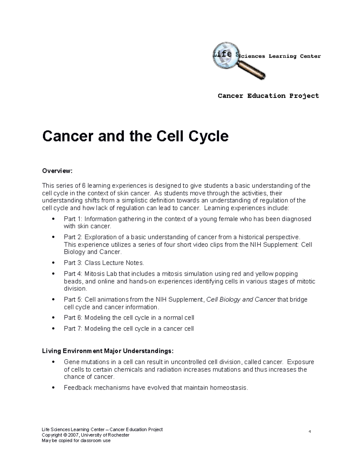 Understanding Cancer and the Cell Cycle: LE 6 Learning Modules - Studocu