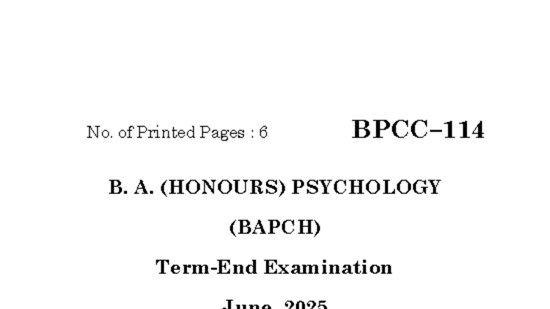 BAPCH Exam June 2025: Counselling Psychology BPCC-114 Guide - Studocu