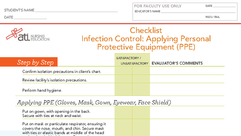 Applying Personal Protective Equipment (PPE) Checklist - EDUCATOR ...