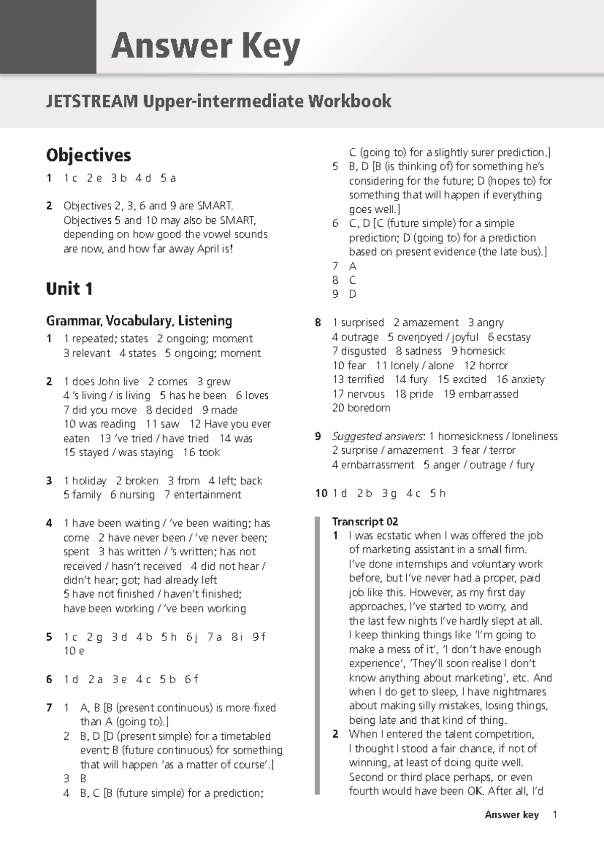 Jetstream WB Answers - Respuestas - JETSTREAM Upper-intermediate Workbook Answer Key Objectives ...