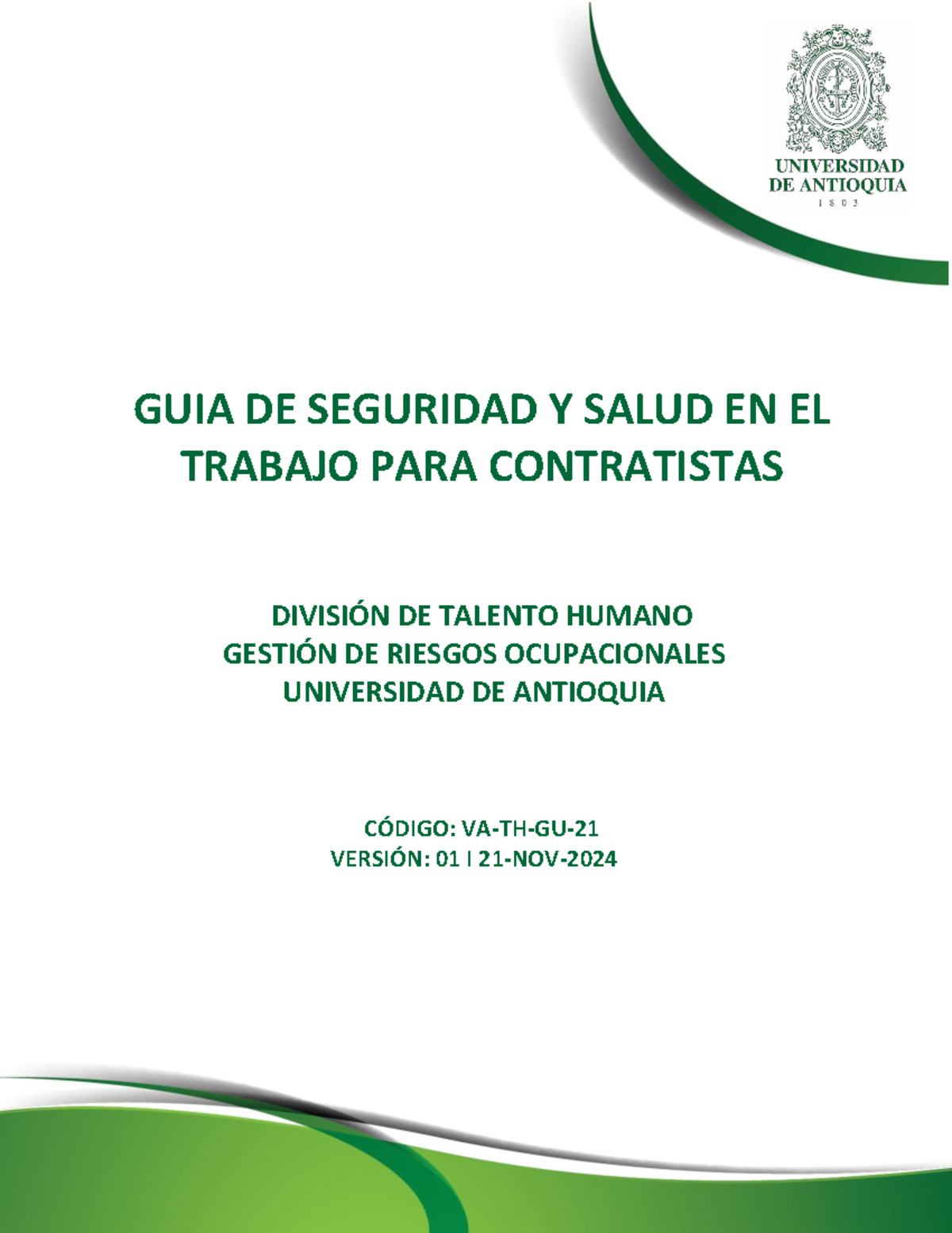 VA-TH-GU-21 Manual de contratistas - GUIA DE SEGURIDAD Y SALUD EN EL TRABAJO PARA CONTRATISTAS ...