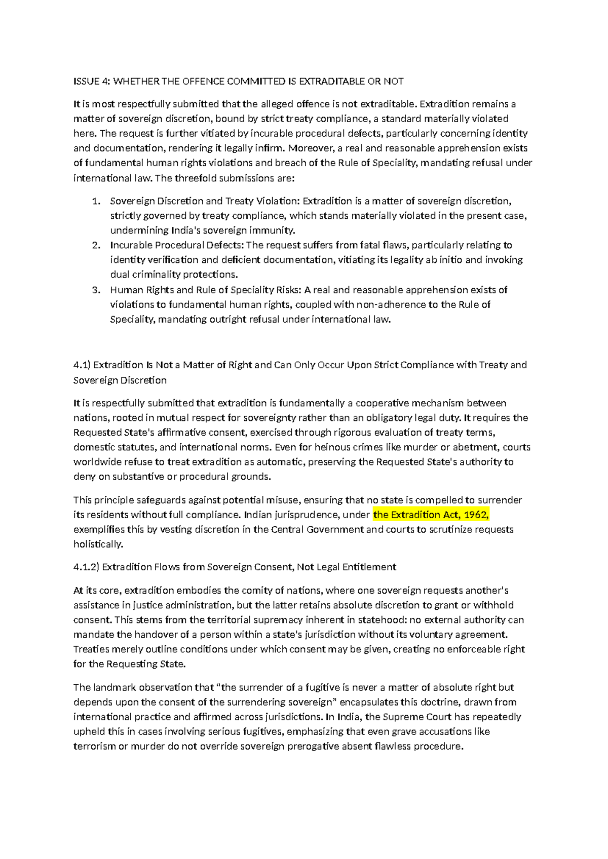 ISSUE 4: EXTRADITABLE OFFENCE ANALYSIS FOR NHRC MOOT - Studocu