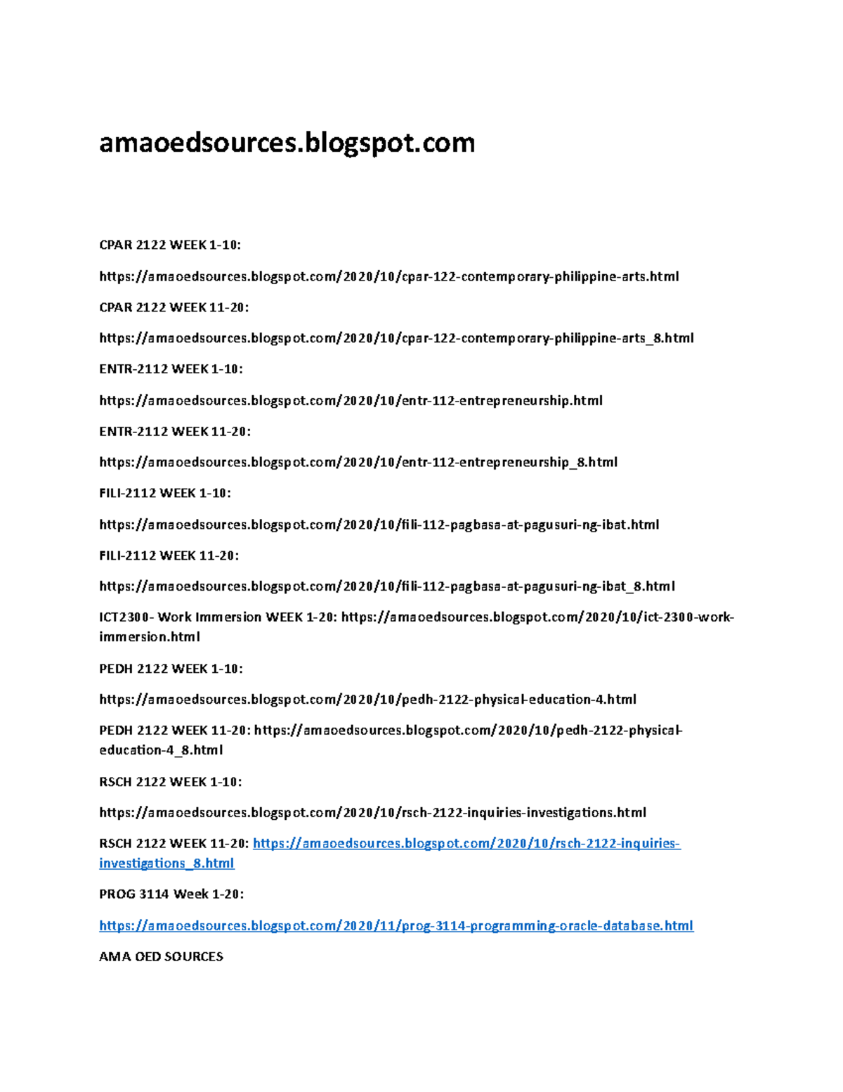 AMA OED Sources: Grade 11 Second Semester Course Materials - Studocu
