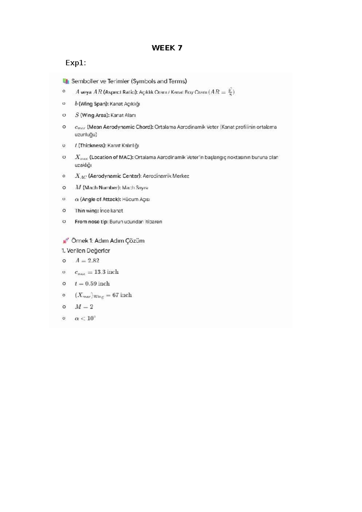 WEEK 7 - Aerodinamik Semboller ve Terimler (Symbols and Terms) - Studocu