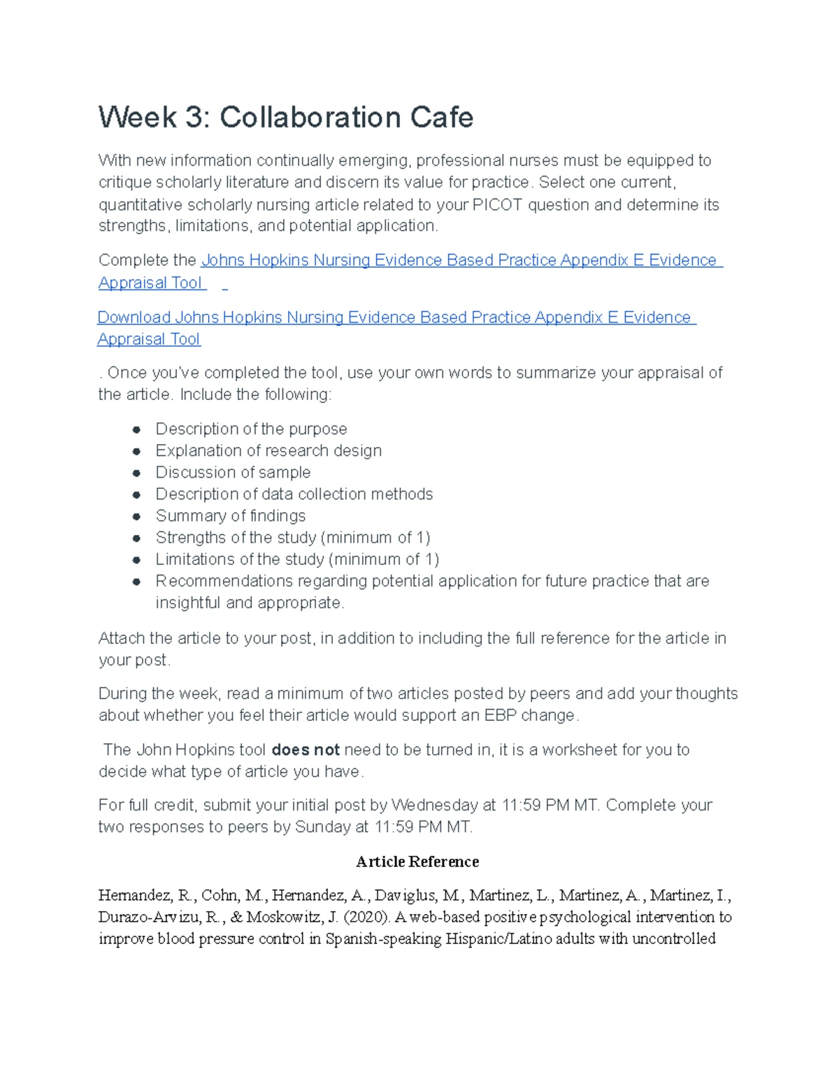 NR505 Week 3 Discussion - Week 3: Collaboration Cafe With new ...