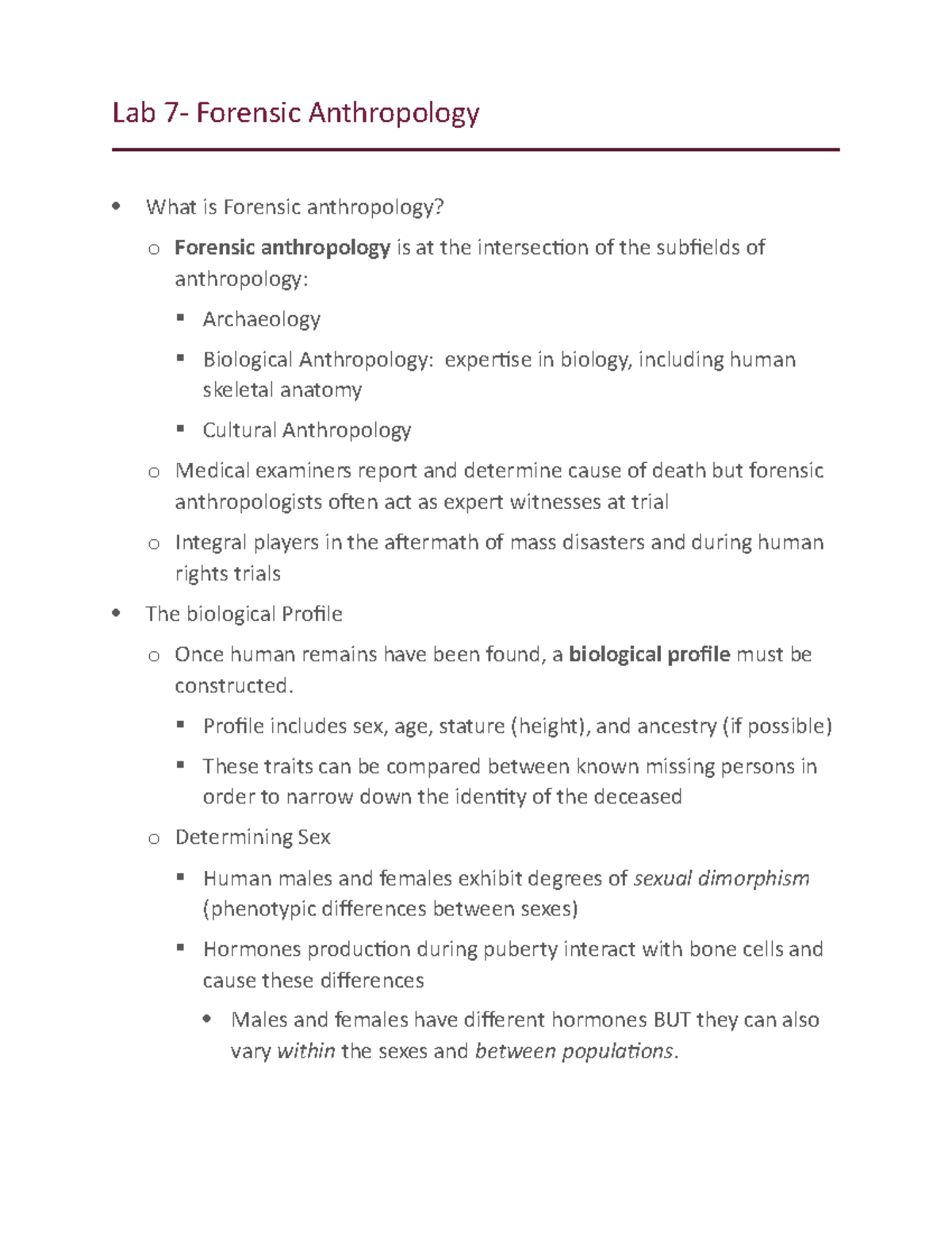 Lab 7: Understanding Forensic Anthropology and Biological Profiling ...