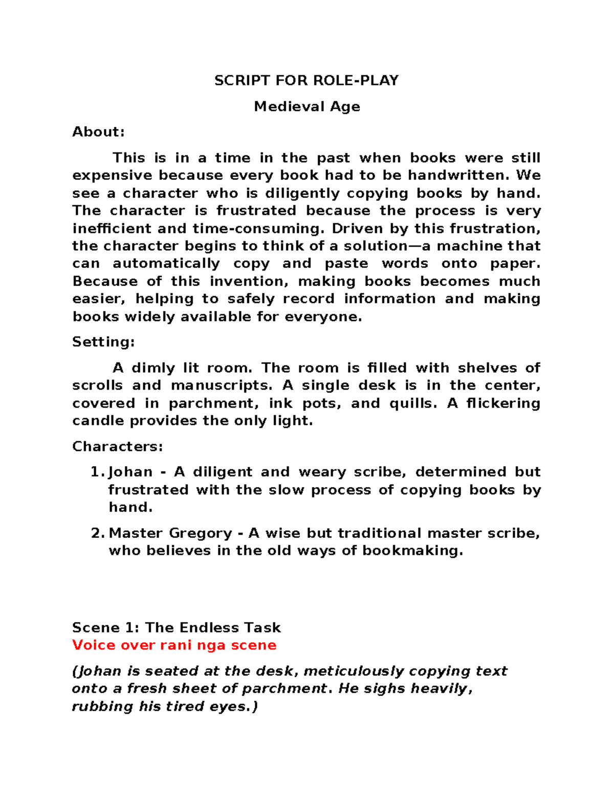 Medieval Role-Play Script on the Birth of the Printing Press - Studocu