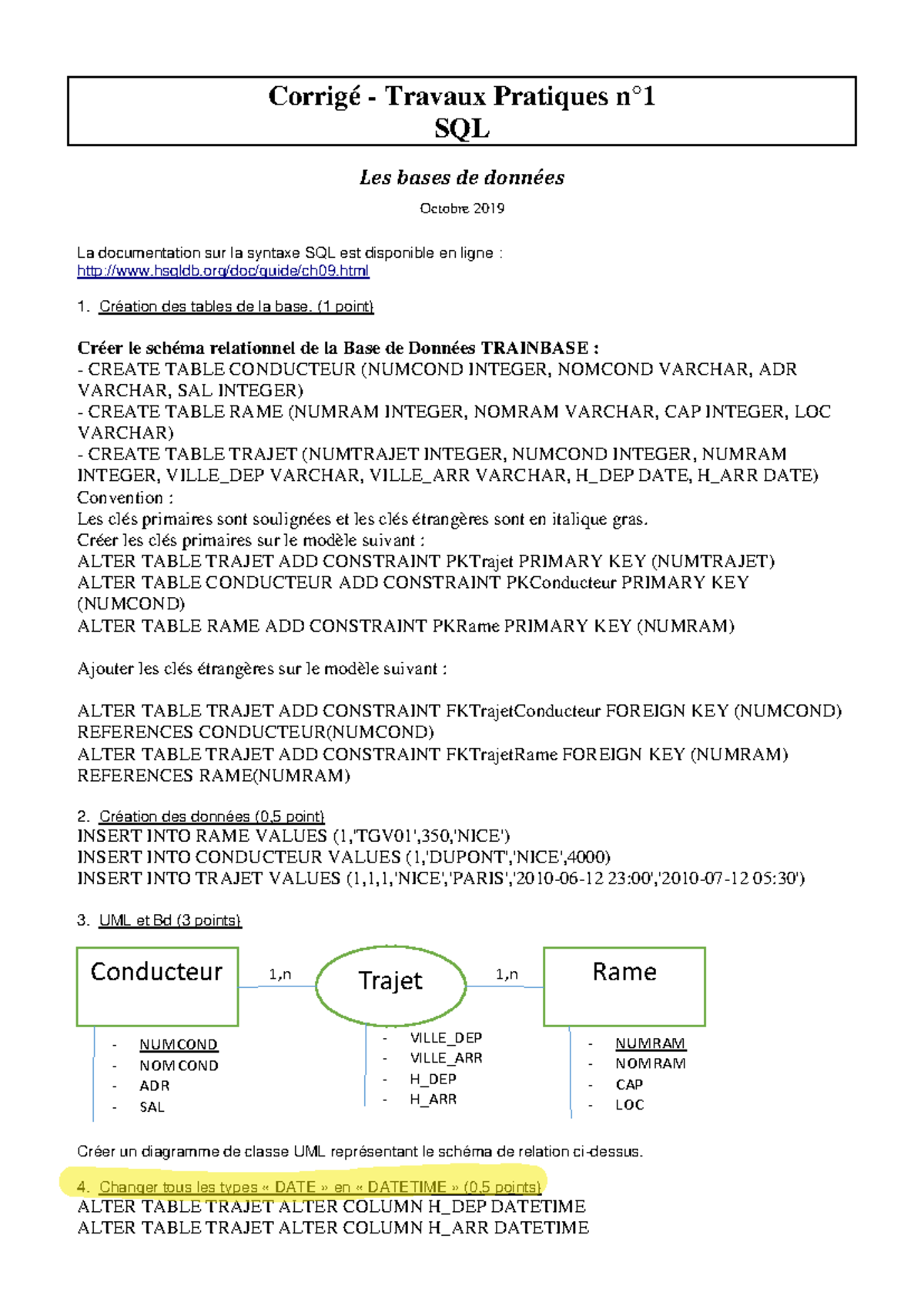 TP1 Corrigé : SQL et Bases de Données - Exercices Pratiques - Studocu