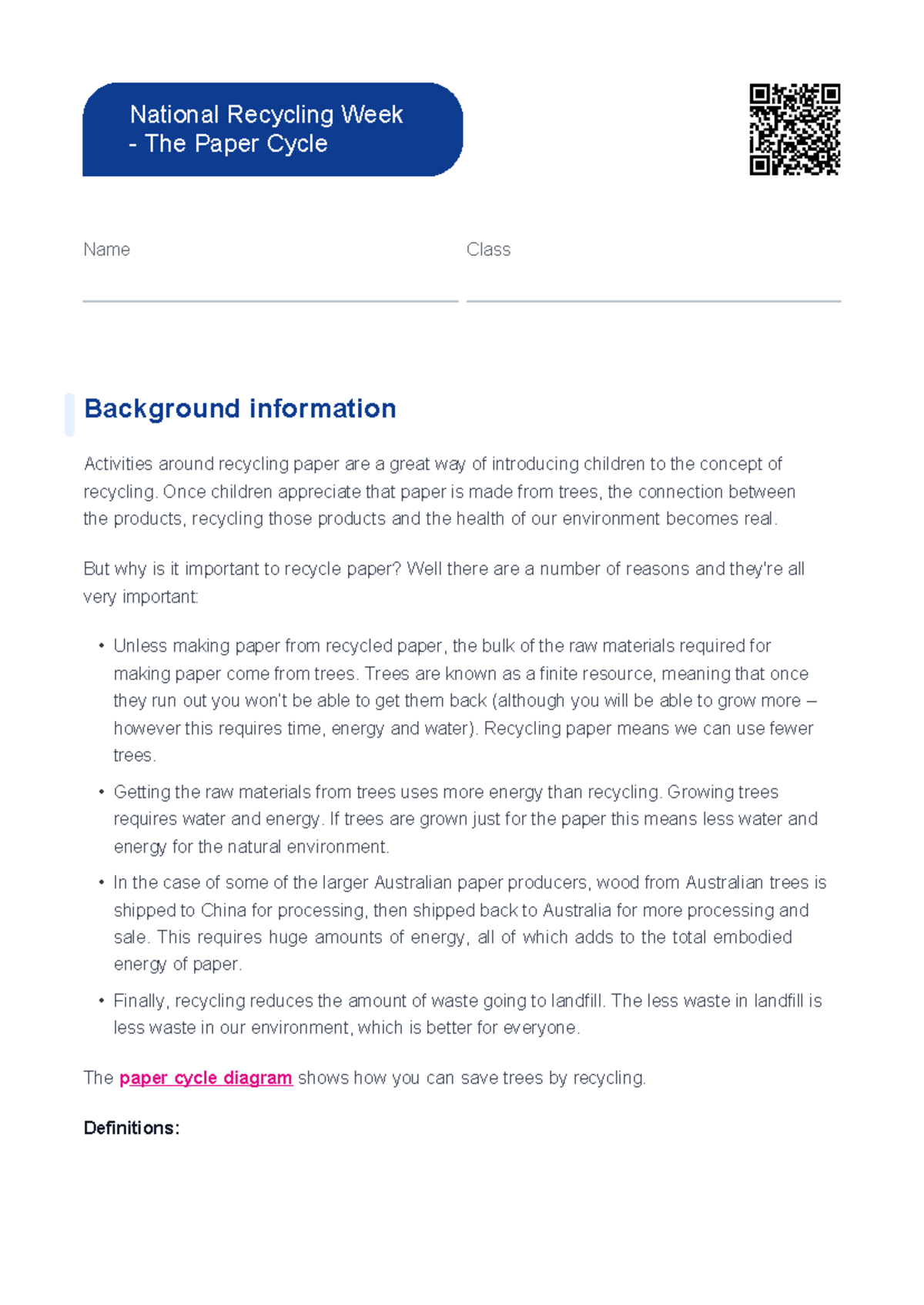 National Recycling Week - The Paper Cycle Lesson Plan - Studocu