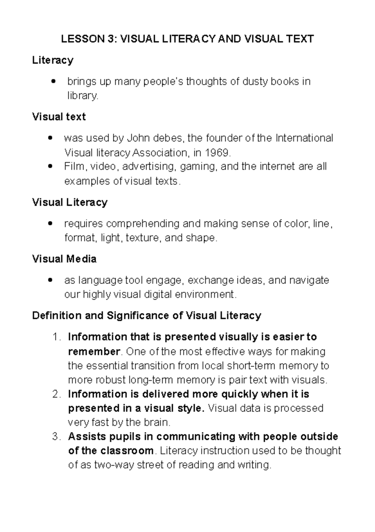Group 5 Lesson 3: Understanding Visual Literacy in Art - Studocu