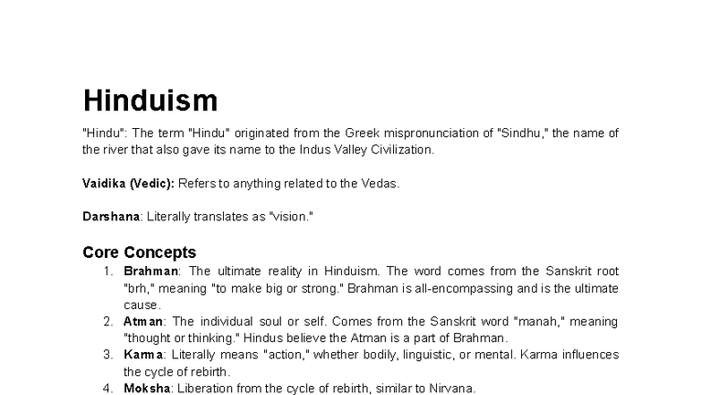 Hinduism and Buddhism: Core Concepts and Beliefs Overview - Studocu