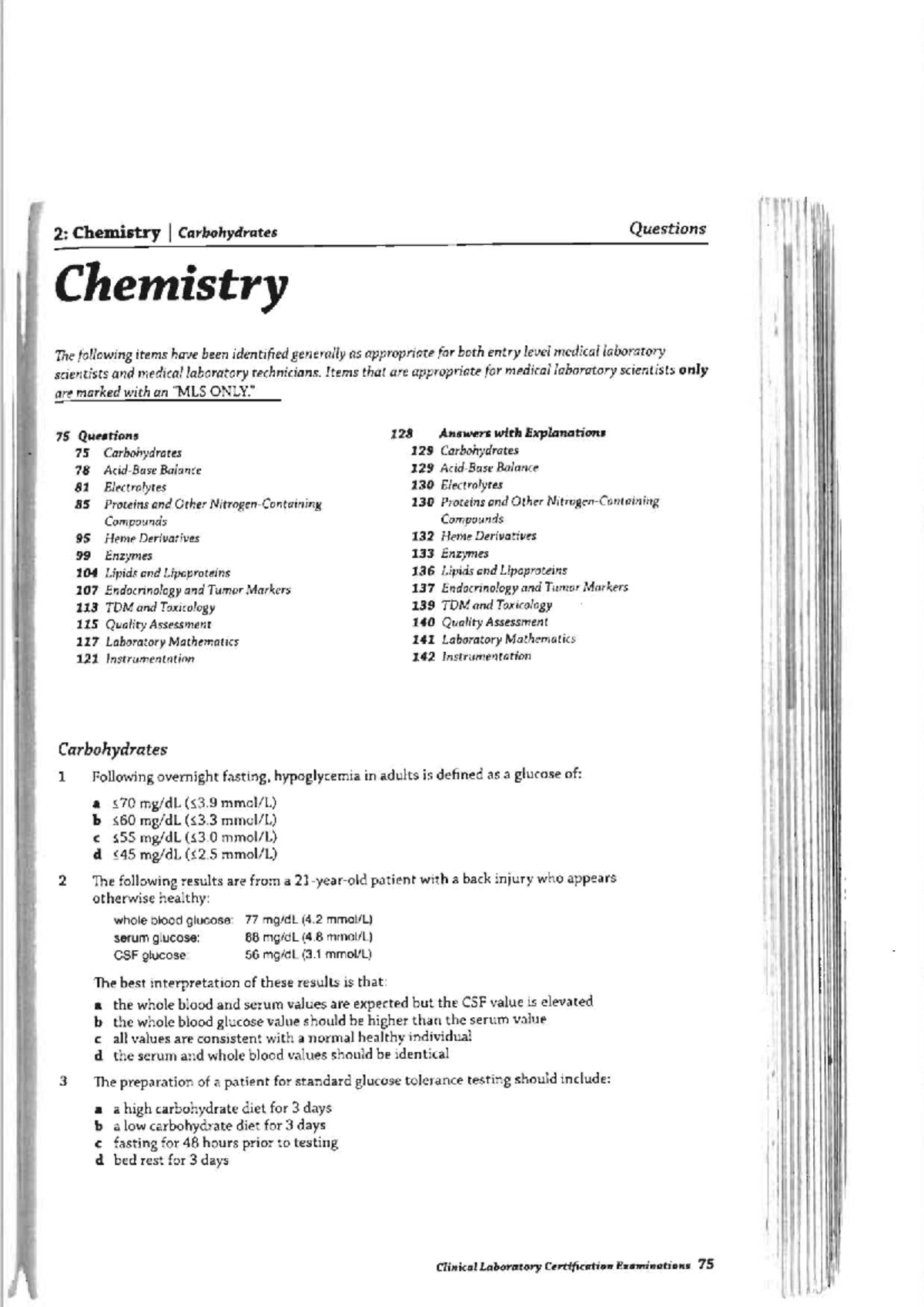 Clinical Chemistry BOC Review: Carbohydrates and Electrolytes Questions ...