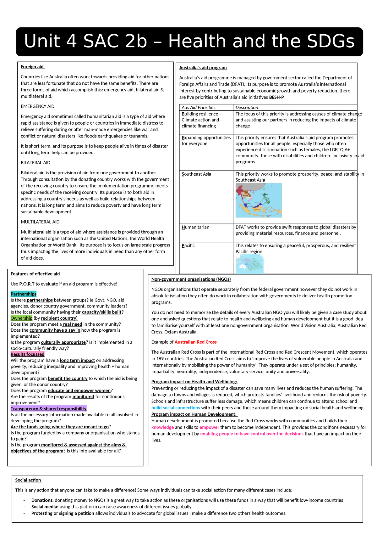 U4 SAC 2b Cheat Sheet: Health, SDGs, and Foreign Aid Programs - Studocu
