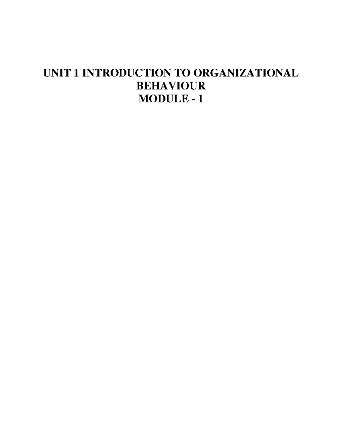 UNIT 1: Introduction to Organizational Behaviour - Key Concepts ...
