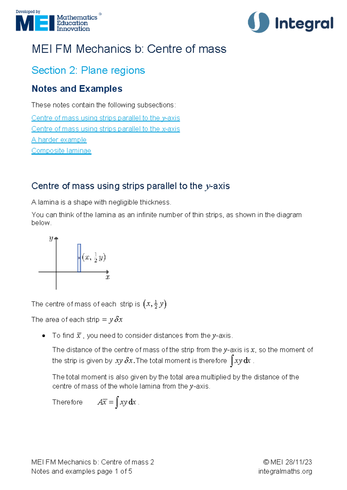 MEI FM Mechanics B: Centre of Mass Notes & Examples - Studocu