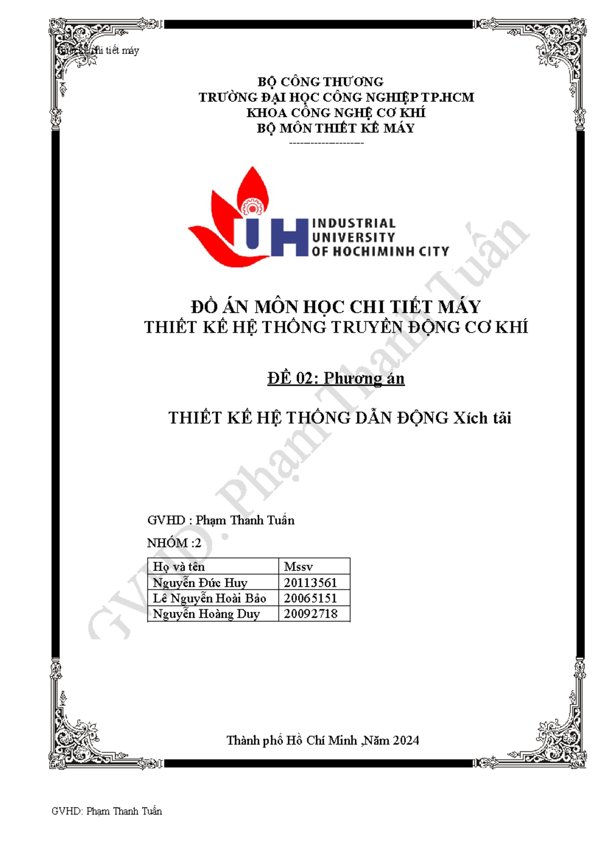 Đồ Án 1 IUH - Thiết Kế Hệ Thống Truyền Động Cơ Khí Cho Sinh Viên - Studocu