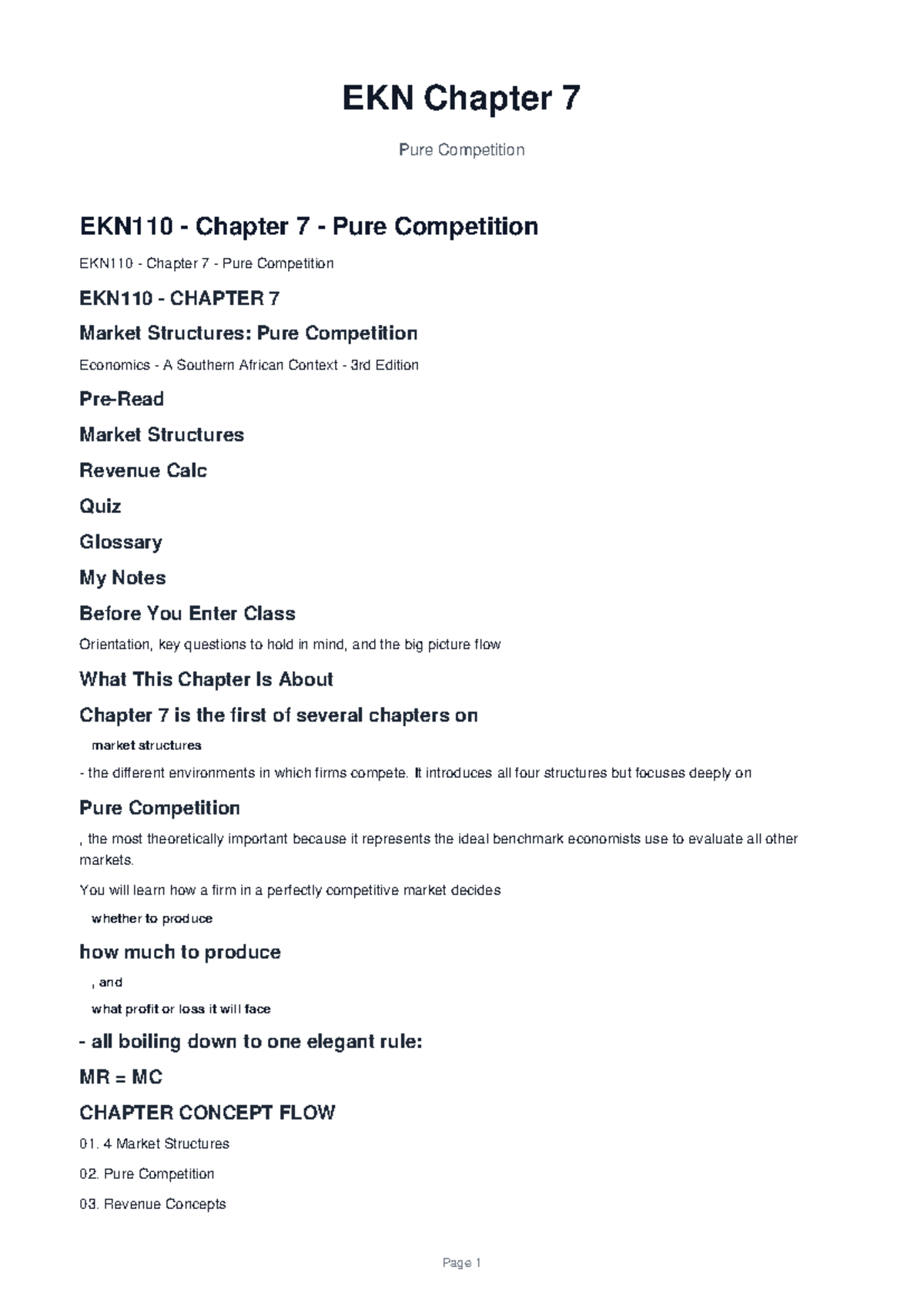 EKN110 Chapter 07: Understanding Pure Competition in Economics - Studocu