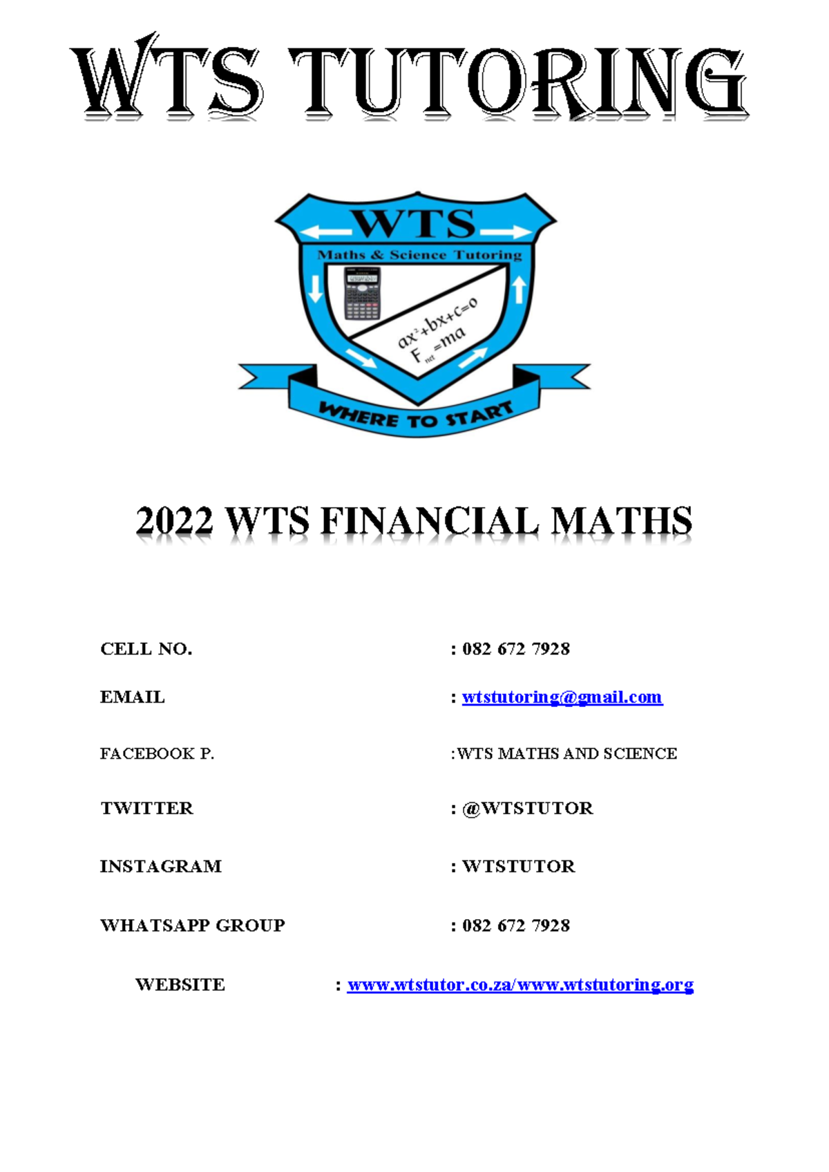 WTS 12 Financial Maths - Comprehensive Revision Notes and Guidelines ...