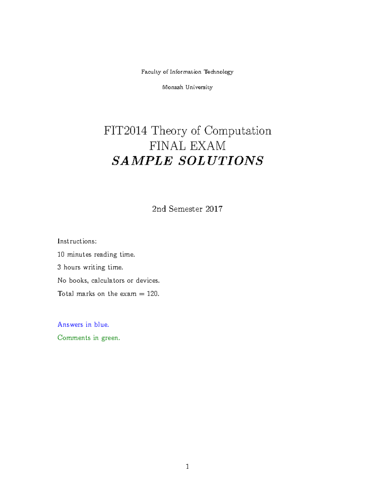 FIT2014 Exam 2017 Questions and Solution - FIT2014 - Monash - Studocu