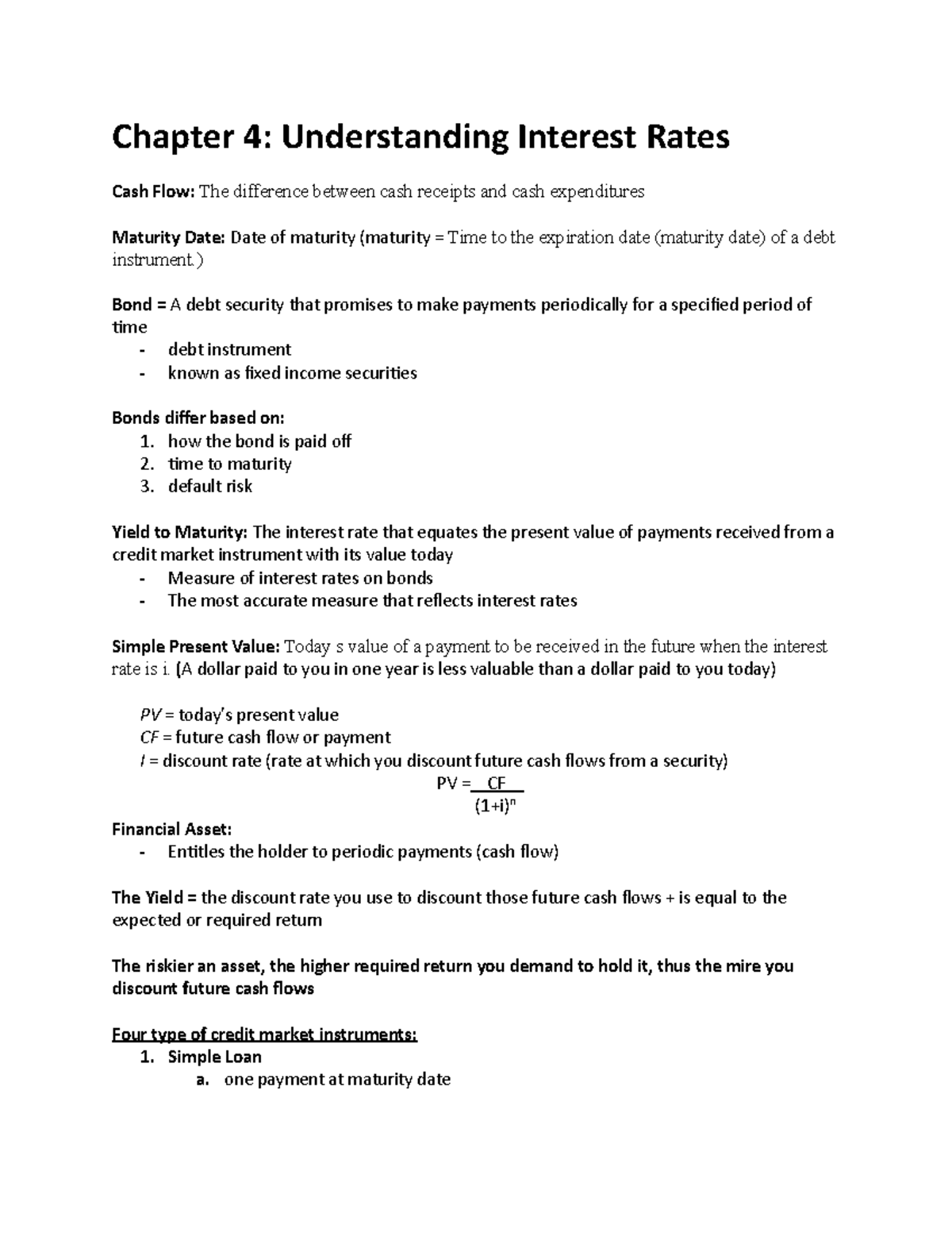 ECON 101 Final Exam Study Notes: Understanding Interest Rates - Studocu