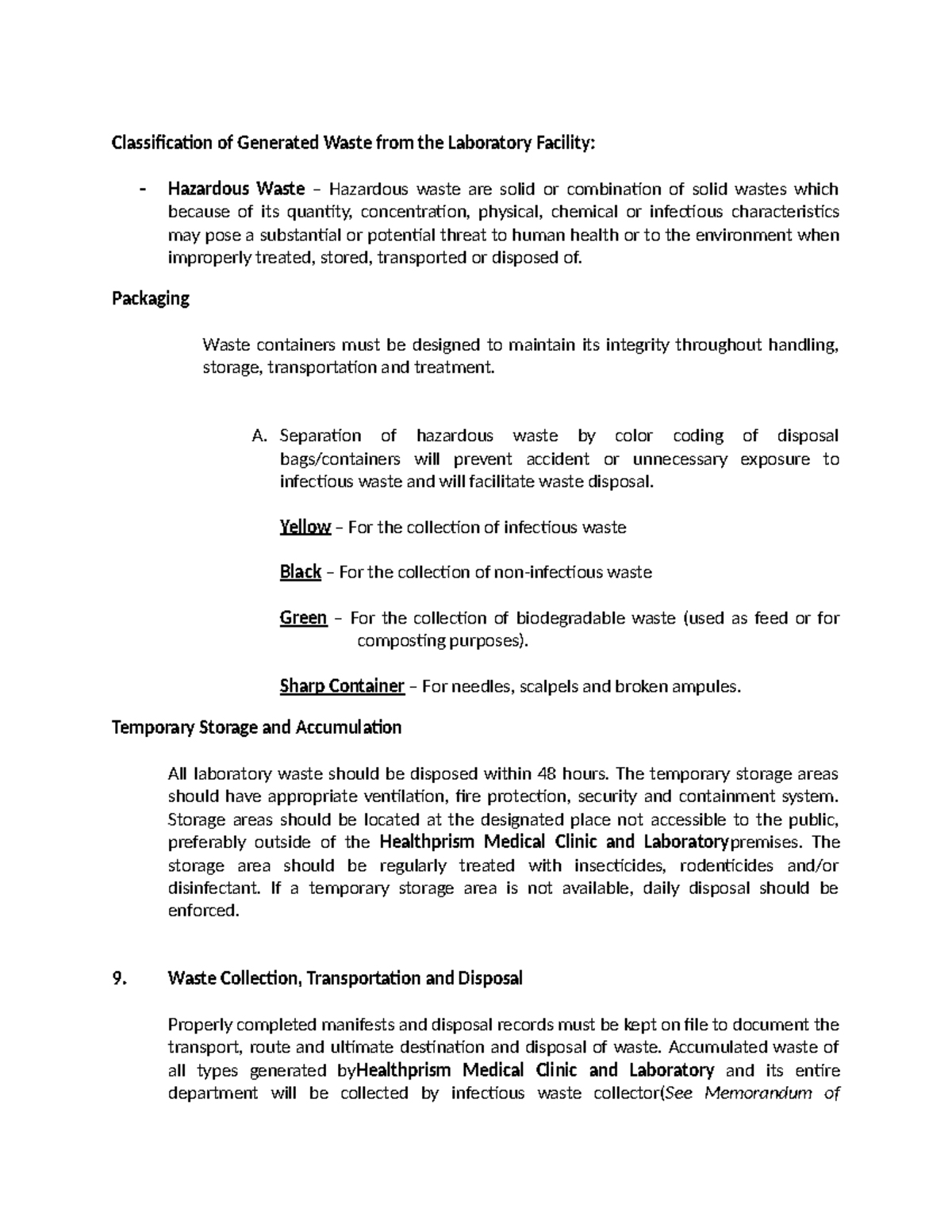 M506 Waste Management Plan: Classification & Handling of Lab Waste ...