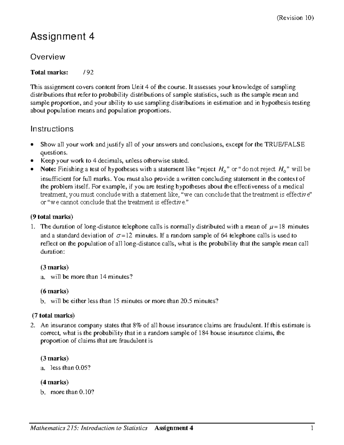 Math 215 Assignment 04 - Revision #10 - (Revision 10) Assignment 4 ...