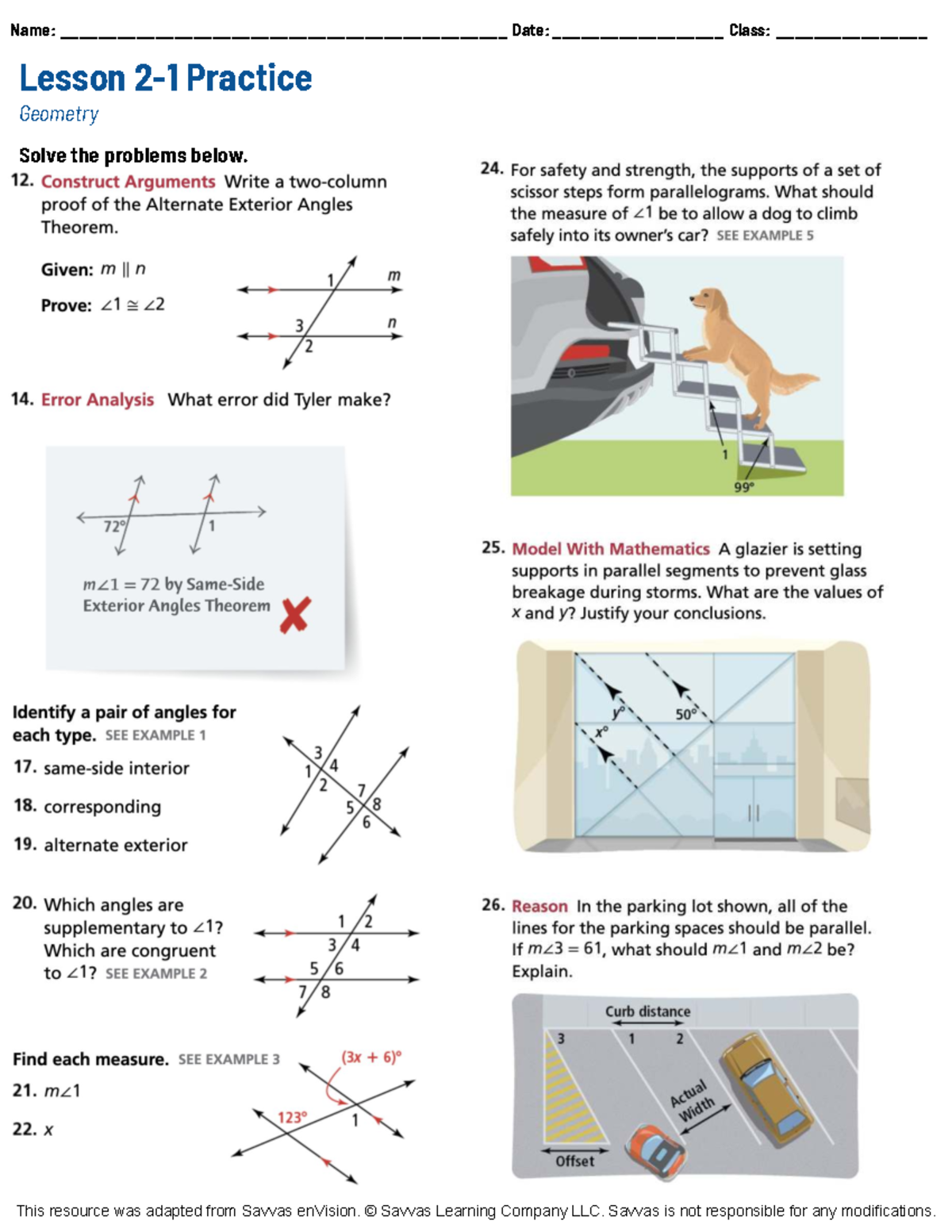 2-1 Practice Work - math is fun - This resource was adapted from Savvas ...