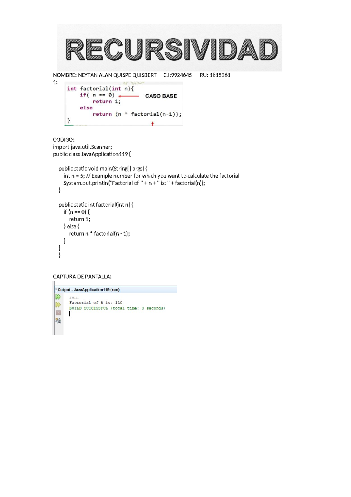 Tarea 7: Recursividad en Java - Códigos y Ejemplos - Studocu