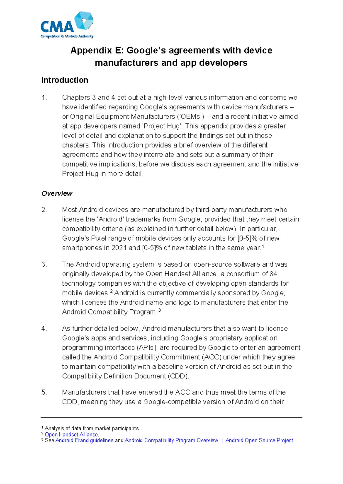 Appendix E: Google Agreements with Device Manufacturers & Developers ...