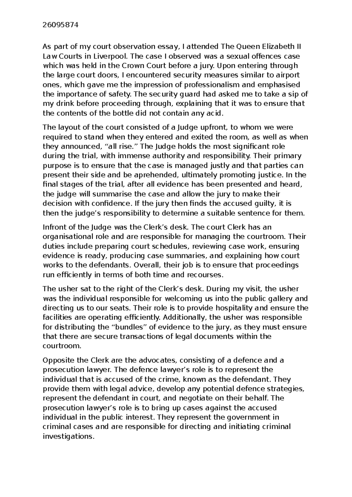 Court Observation Essay for Legal Methods & Systems - 26095874 - Studocu