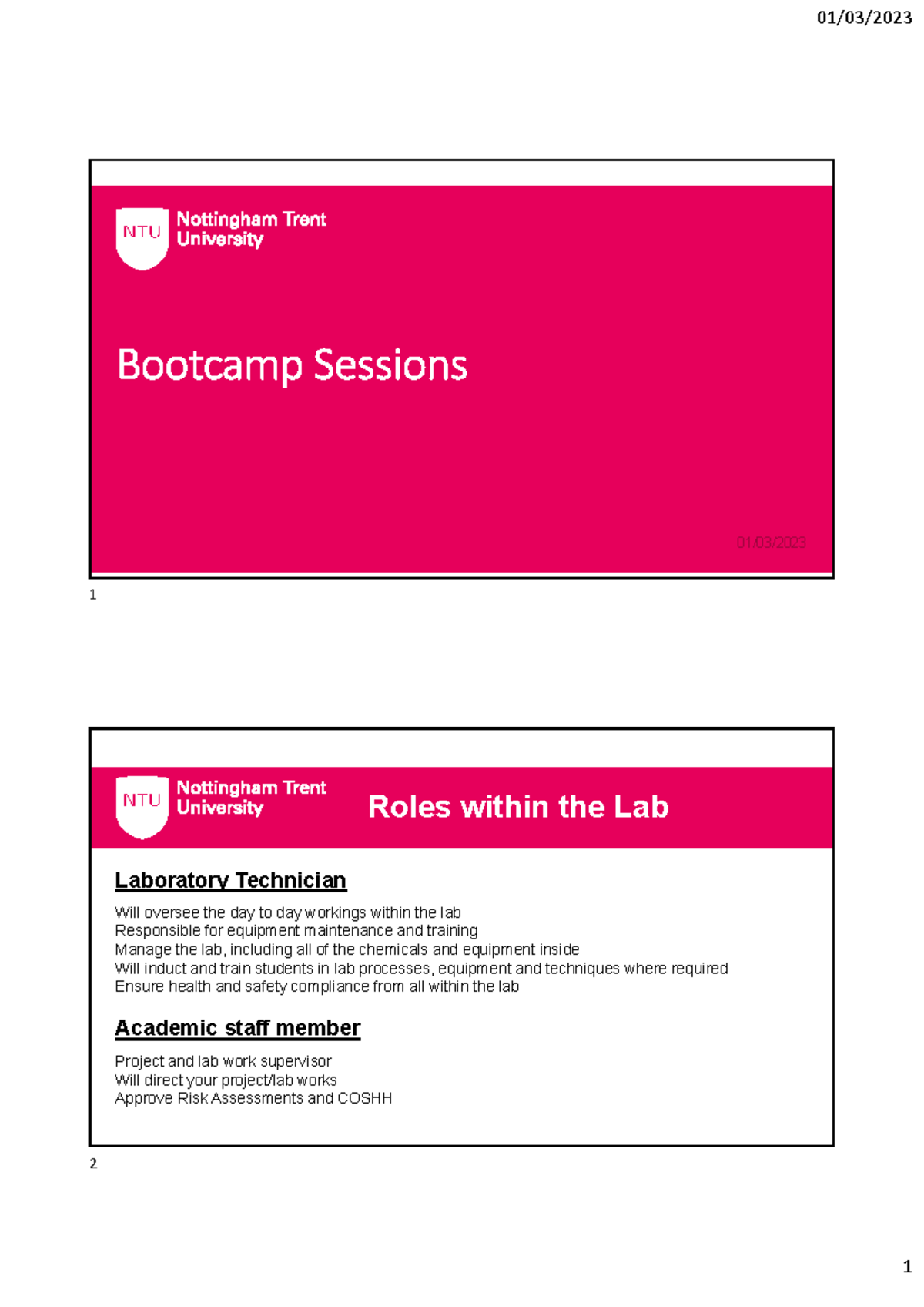 Bootcamp Sessions - Bootcamp Sessions 01/03/ Roles within the Lab Lab ...