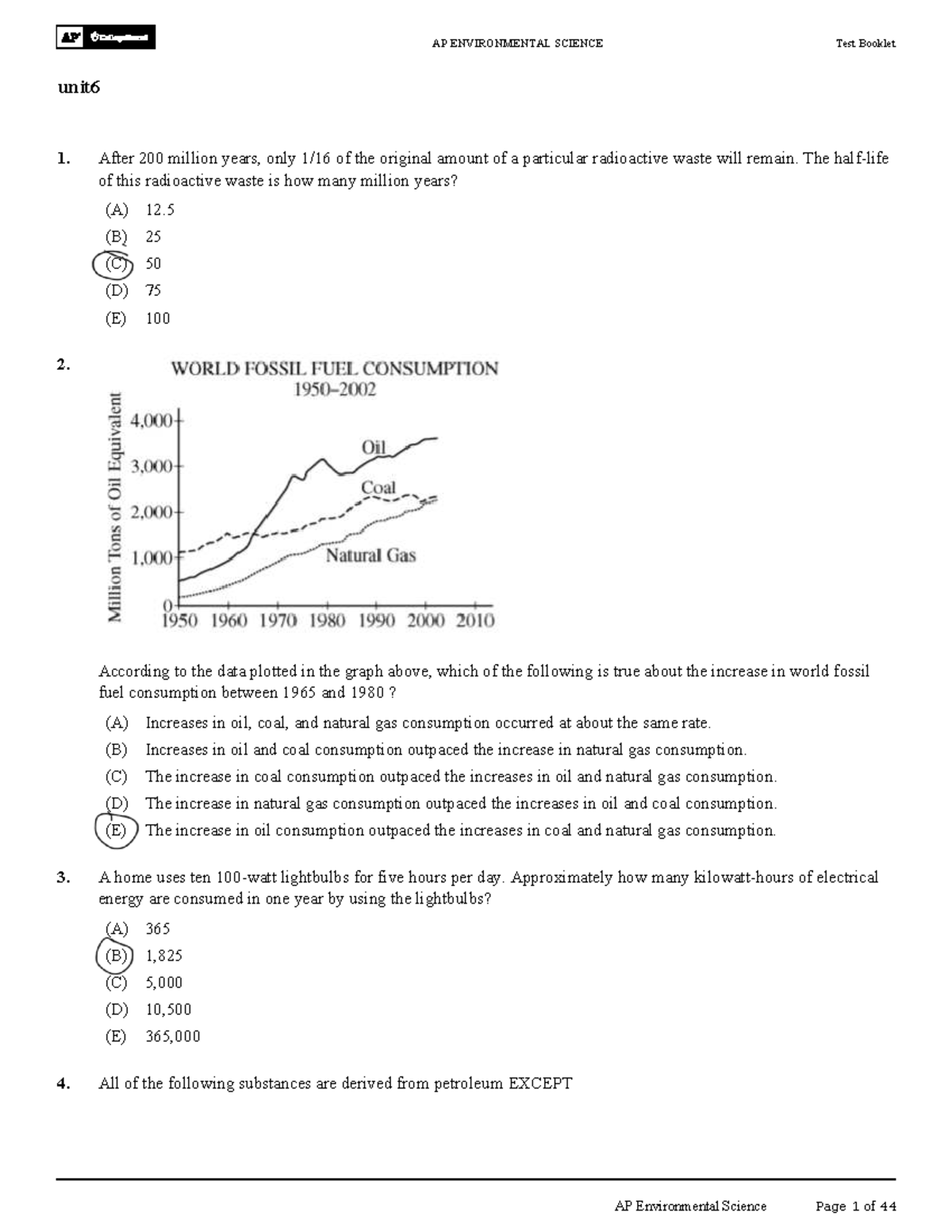 AP ENVIRONMENTAL SCIENCE Unit 6 Test Booklet Review - Studocu