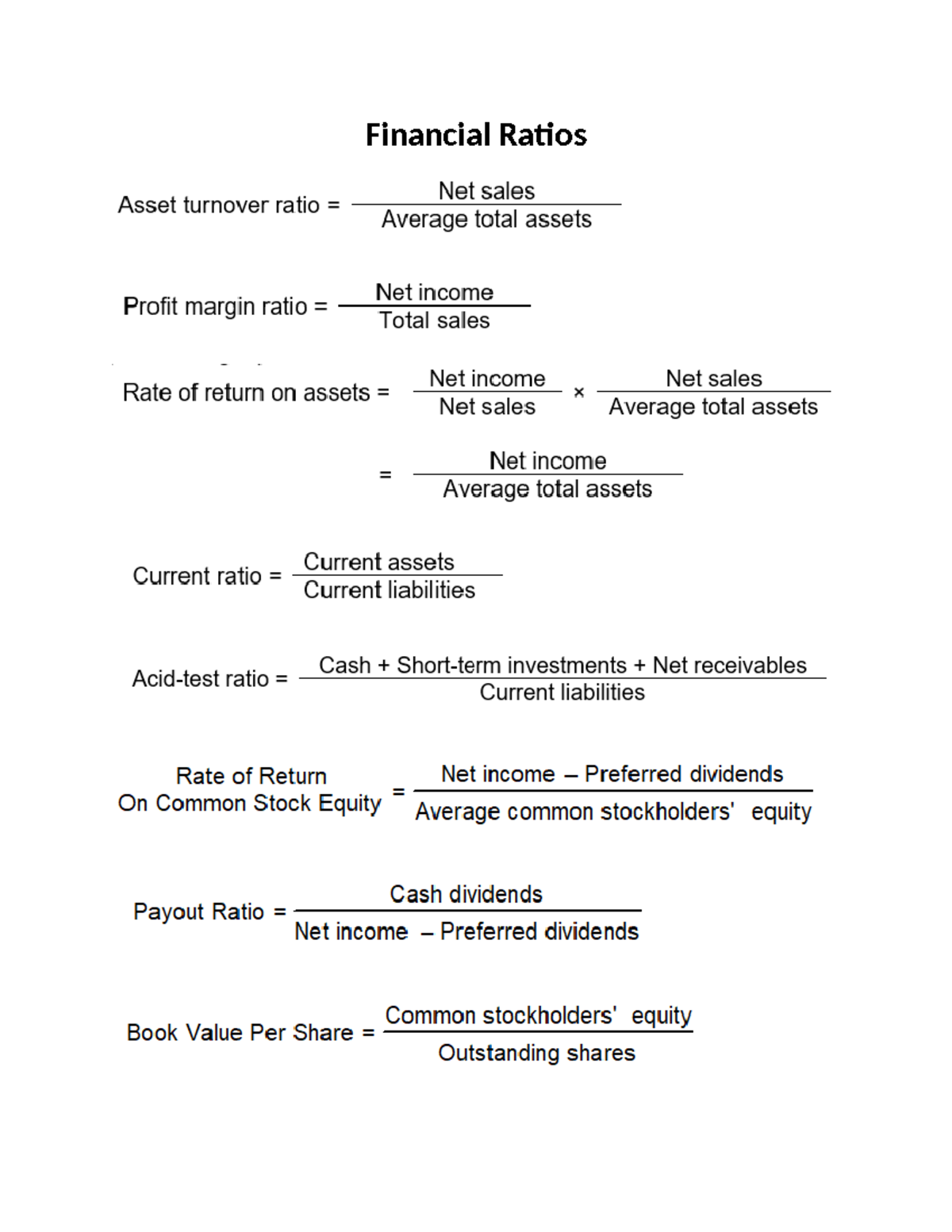 Financial Ratios - D104 - Studocu
