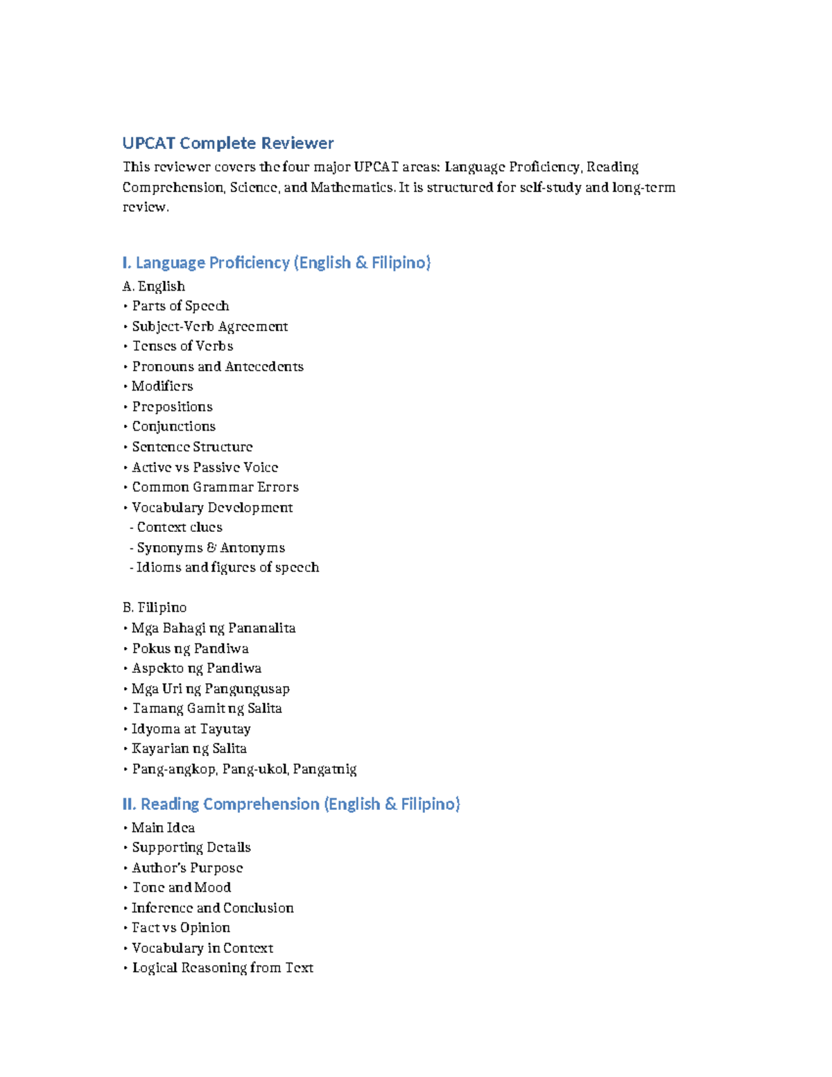UPCAT Complete Reviewer: Language, Science, Reading & Math - Studocu