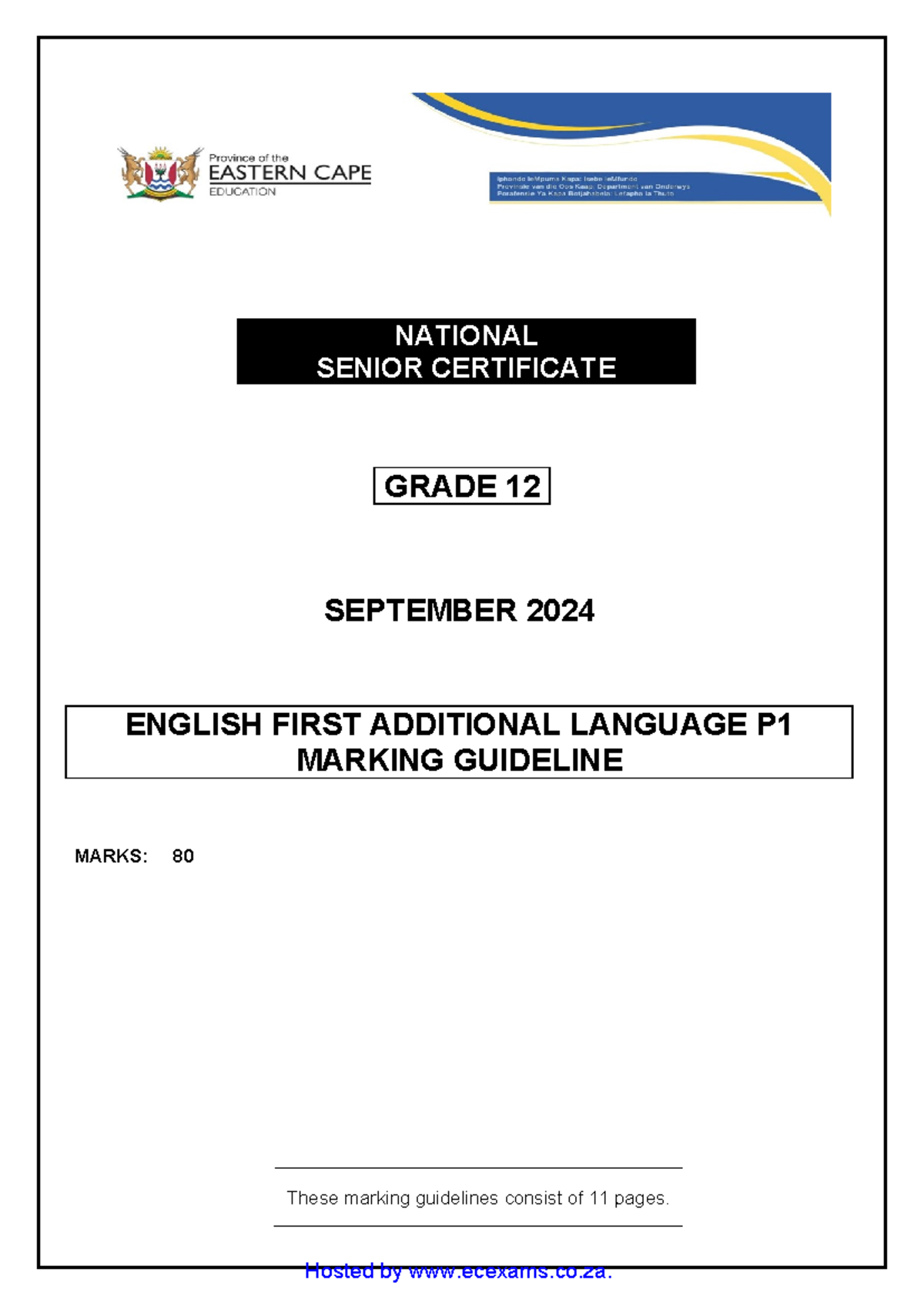 English FAL P1 Marking Memo GR12 September 2024 Guidelines - Studocu