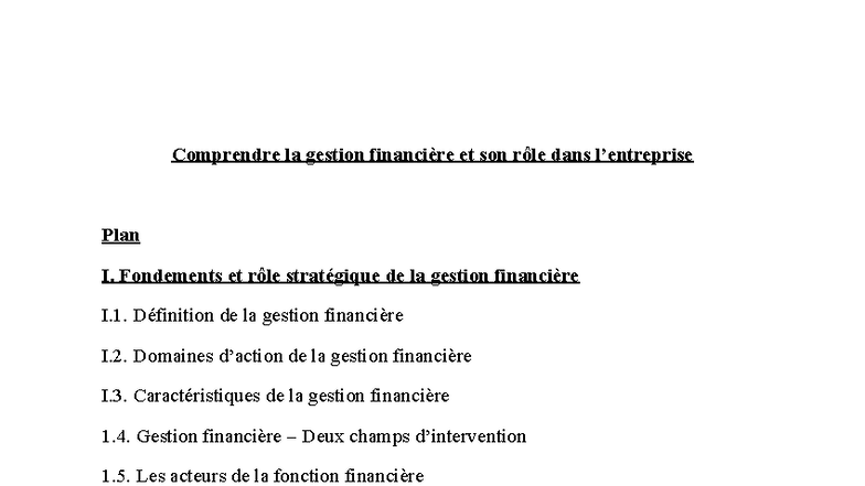 Gestion Financière I : Fondements et Stratégies Essentielles - Studocu