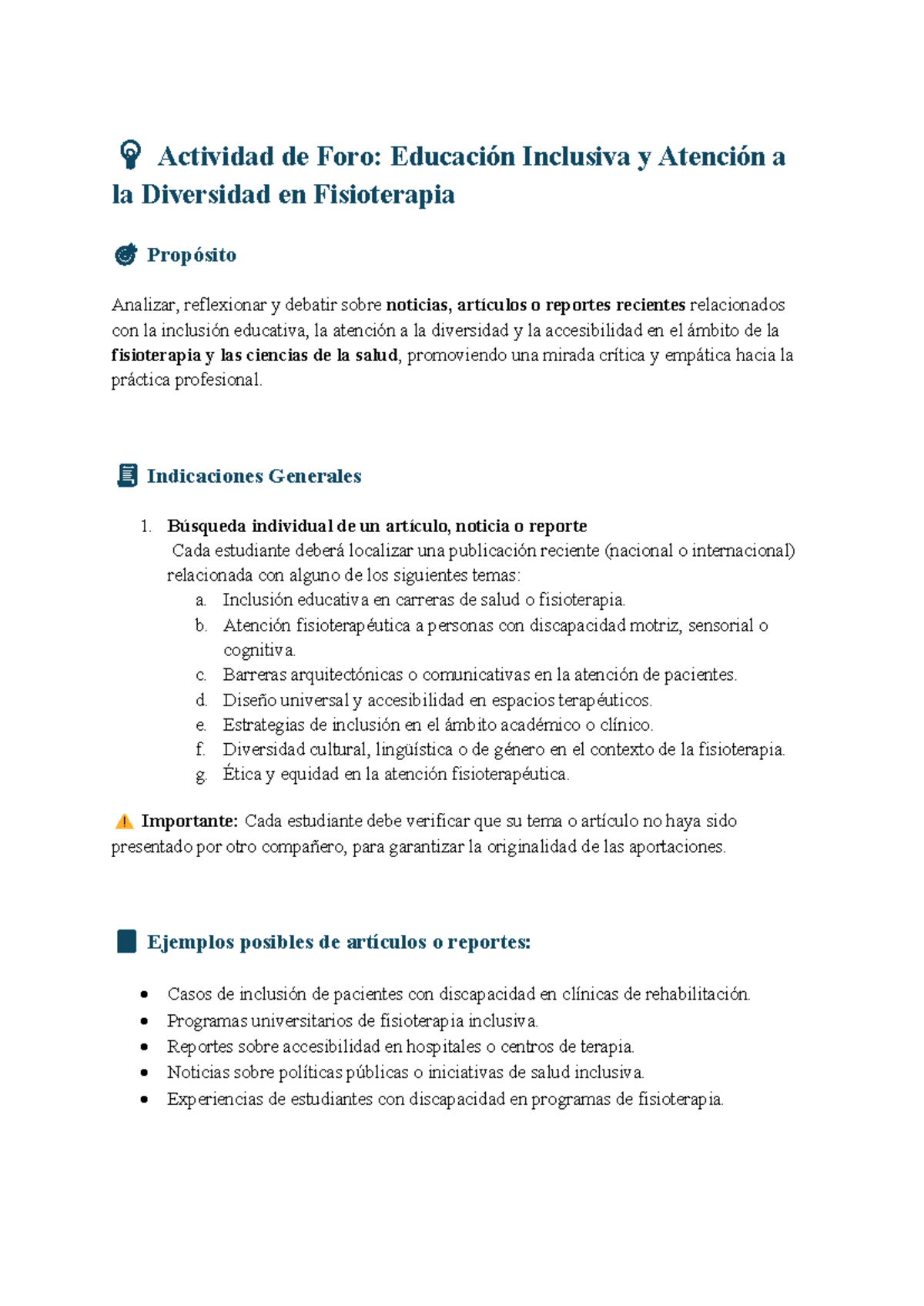 Actividad Final: Inclusión Educativa y Diversidad en Fisioterapia - Studocu