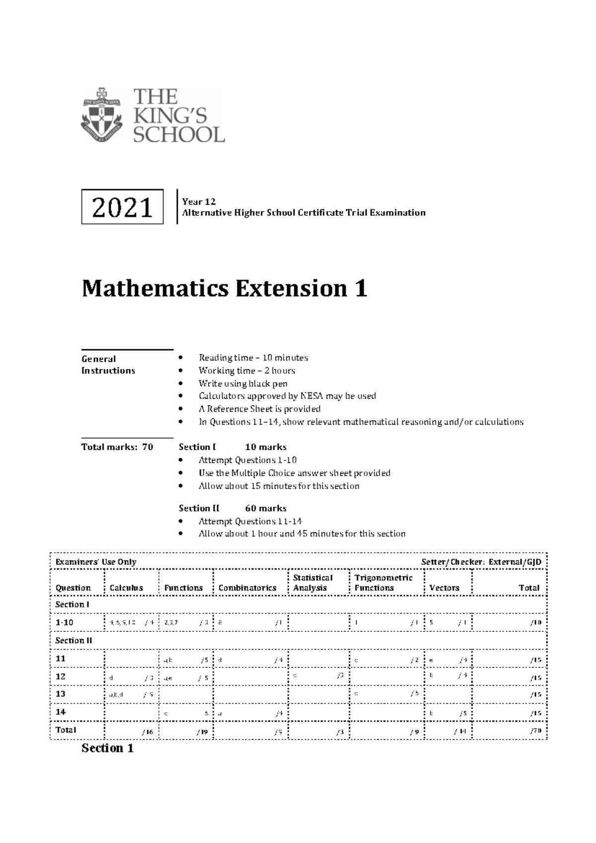2021 HSC Mathematics Extension 1 Trial Exam Solutions - Studocu