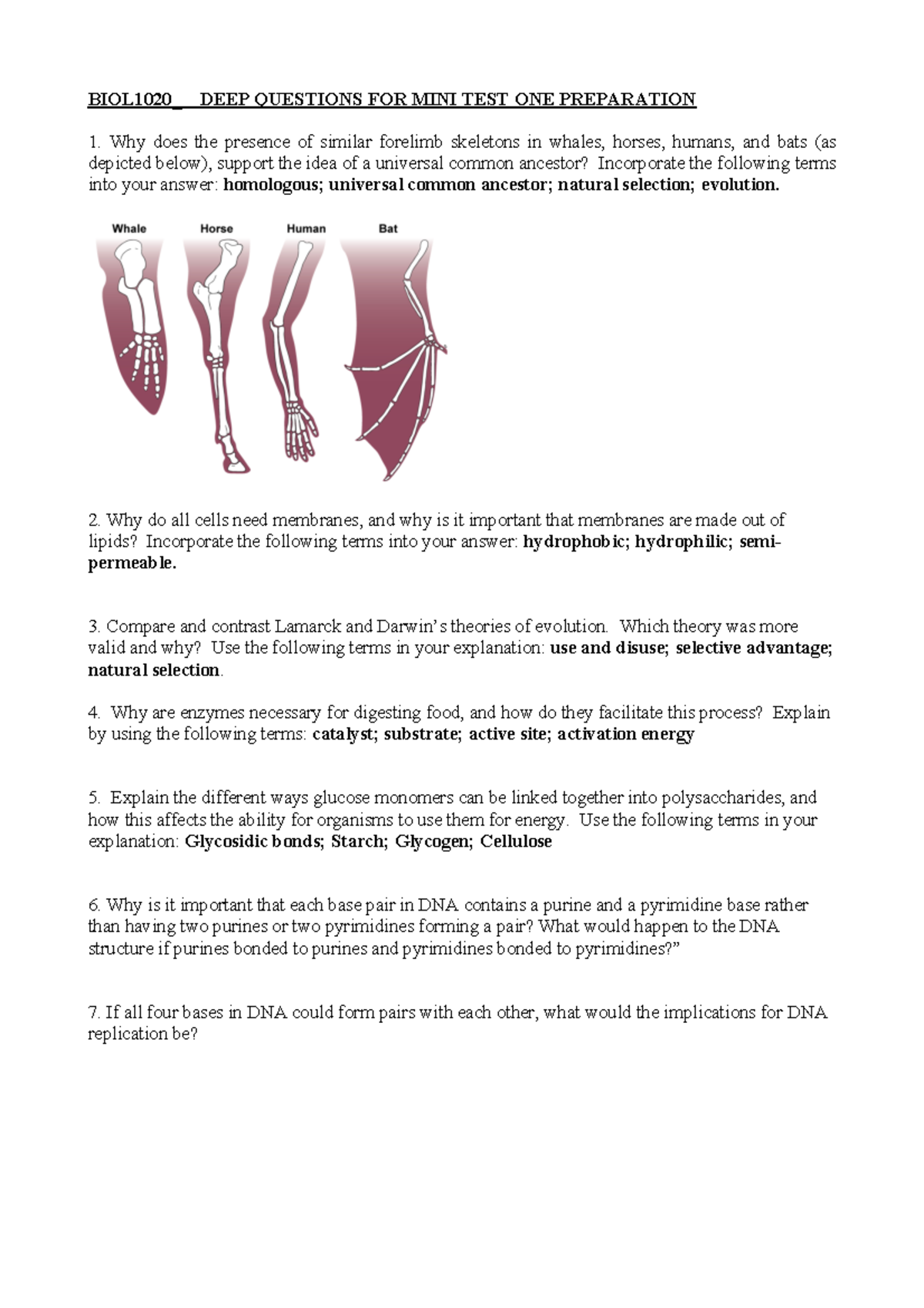 Deep questions 1 student version - BIOL1020_ DEEP QUESTIONS FOR MINI ...