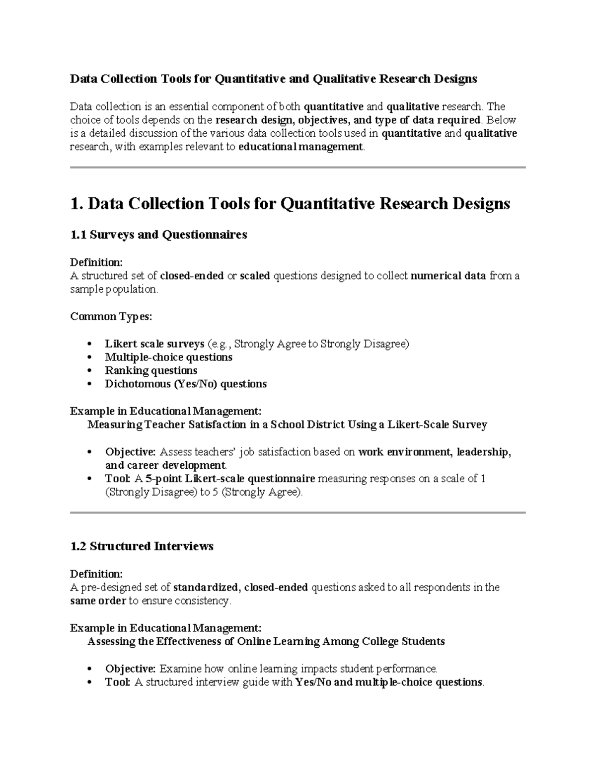 Data Collection Tools for Quantitative & Qualitative Research Designs ...