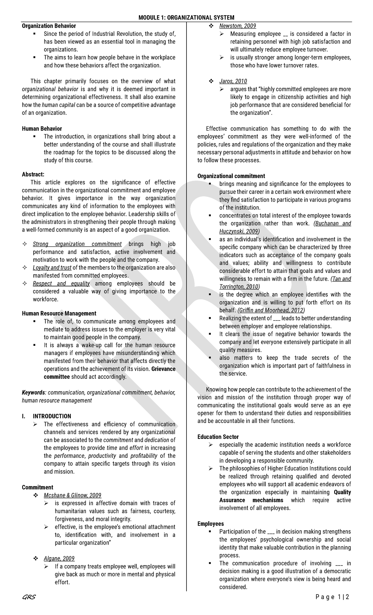 HBO 101: Organizational Behavior and Employee Commitment Overview - Studocu