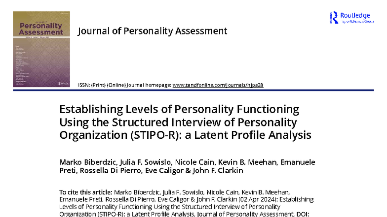 Establishing Levels of Personality Functioning: A STIPO-R Latent ...