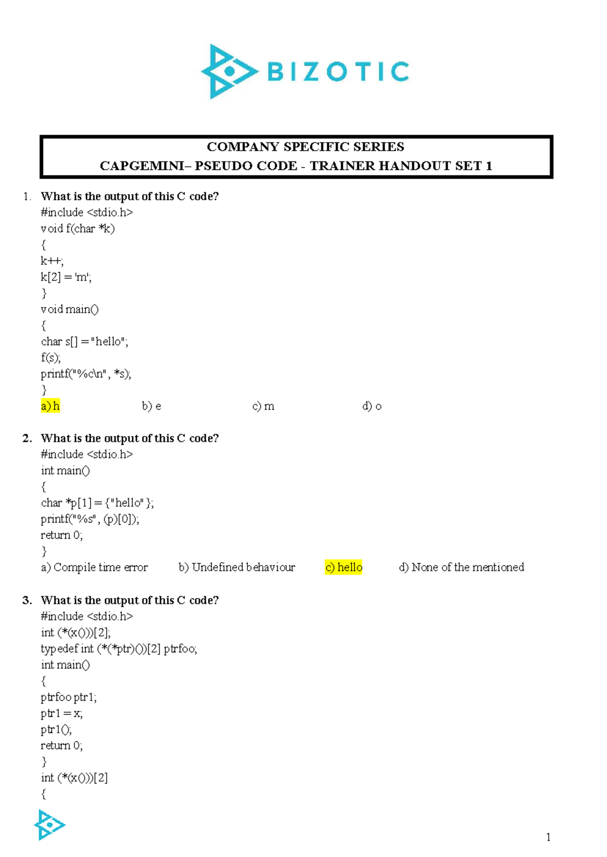 Capgemini 2024 Pseudo Code Trainer Handout Set 1: Q&A Guide - Studocu