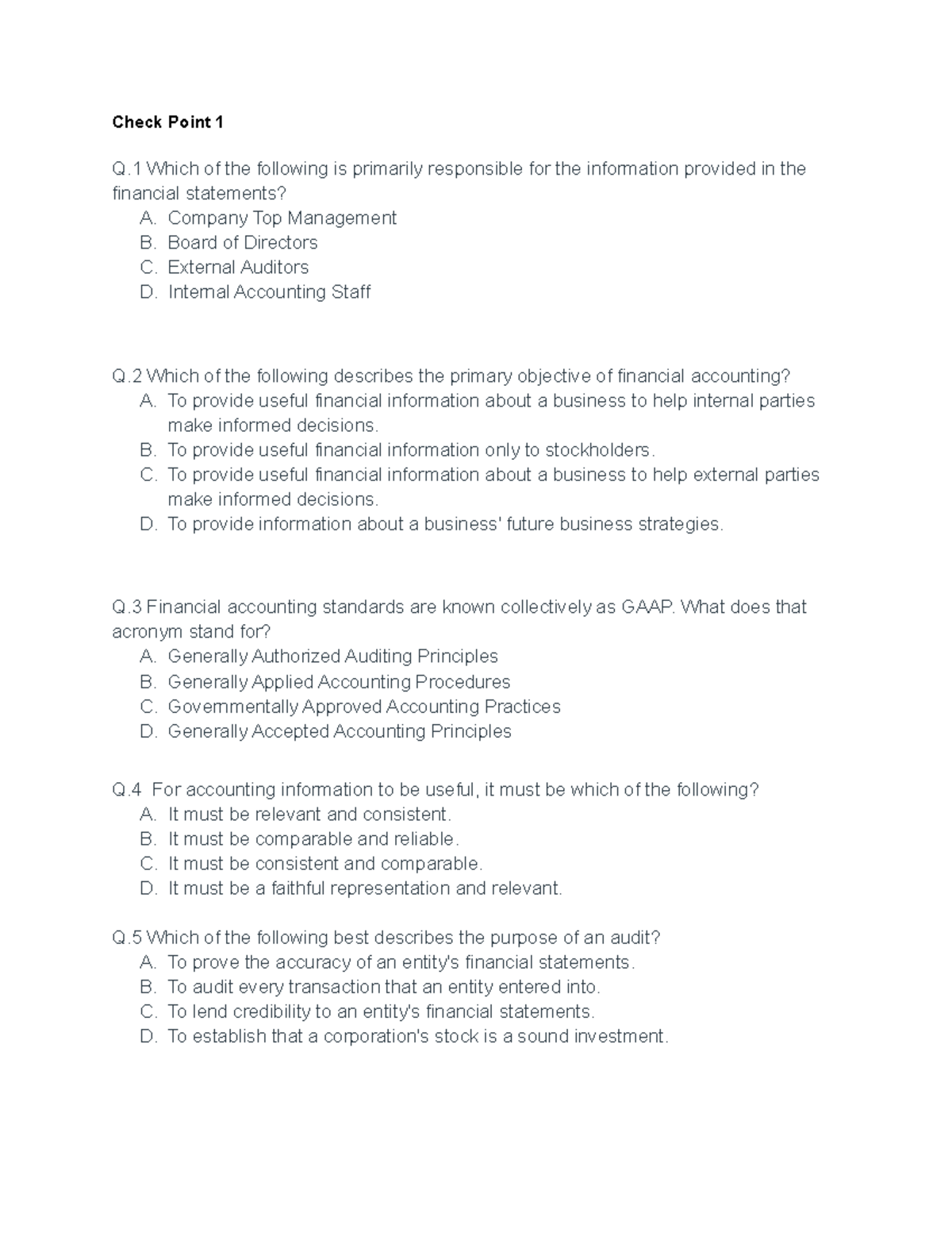 Accounting Practice Test - Check Point 1 Q Which of the following is ...