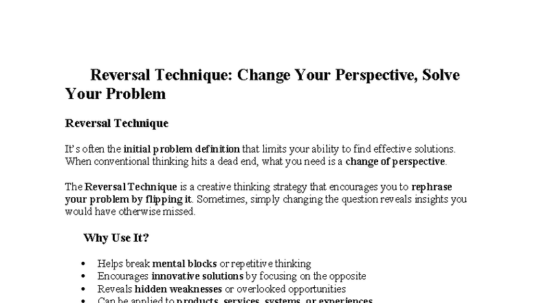 Applying the Reversal Technique: A Creative Problem Solving Method ...