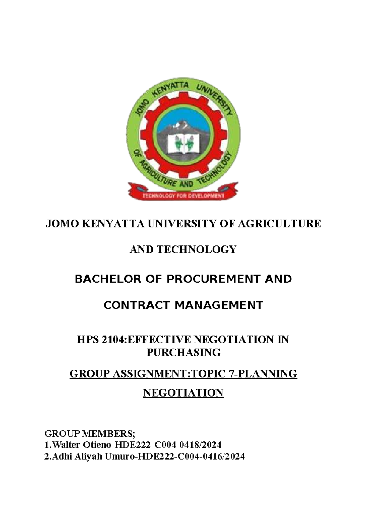 HPS 2104: Effective Negotiation in Purchasing - Group Assignment ...